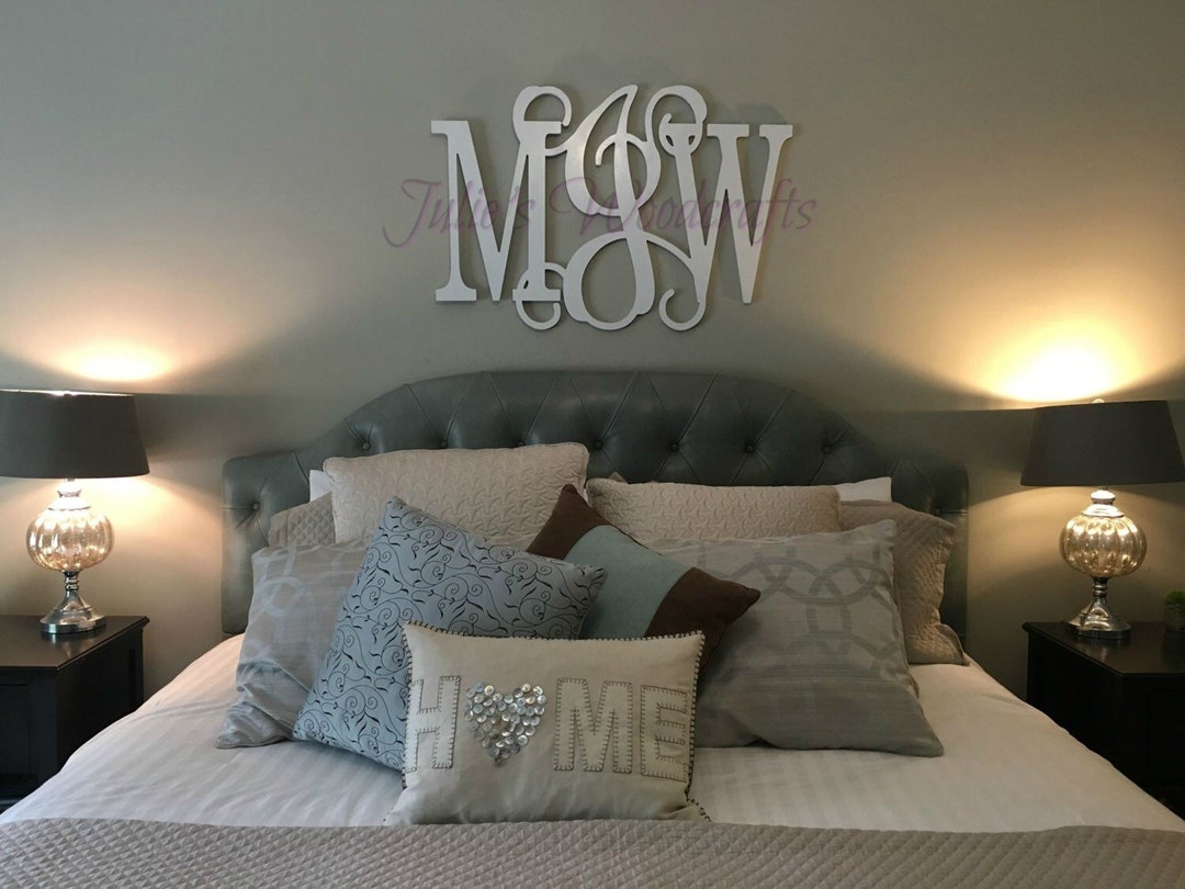 Wooden 3 Letter Monogram Modern Script and Block - Etsy