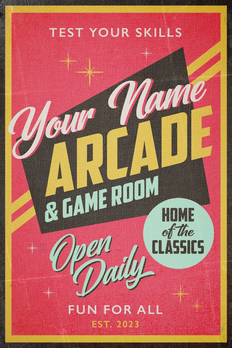 Personalized Vintage Arcade Poster Man Cave Gameroom Sign - Etsy