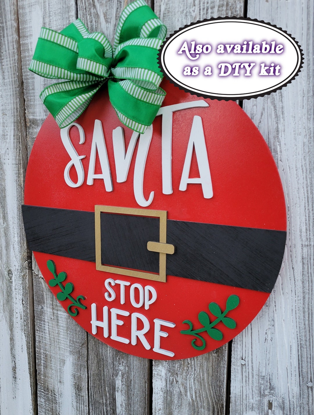 Santa Stop Here Christmas Round Door Hanger Craft DIY - Etsy