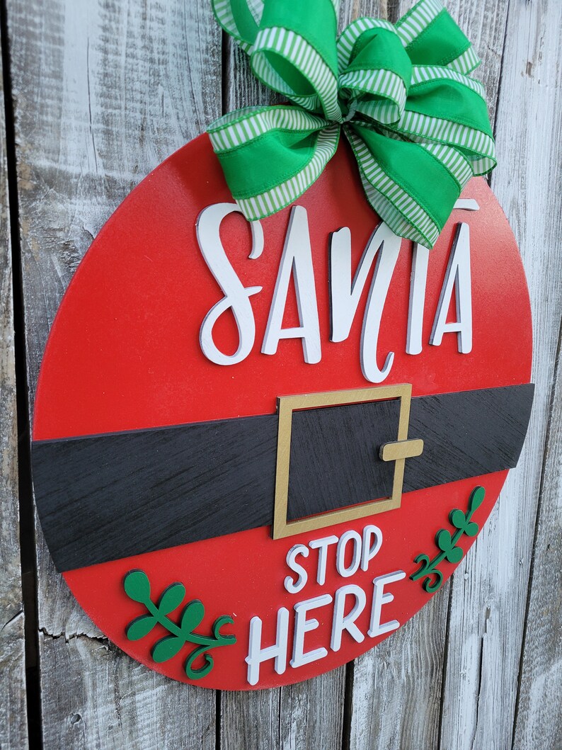 Santa Stop Here Christmas Round Door Hanger Craft DIY - Etsy