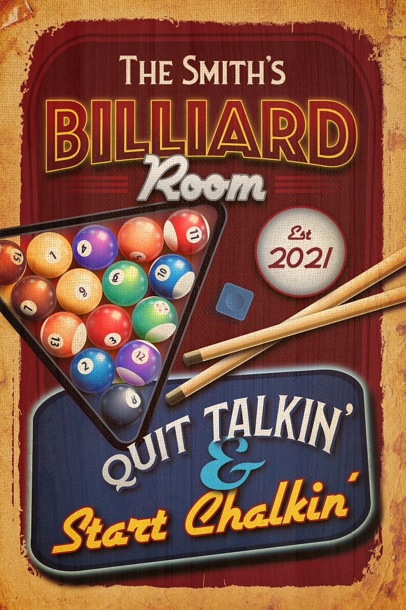 Personalized Billiard Room Bar Poster Man Cave Pool Hall Sign - Etsy