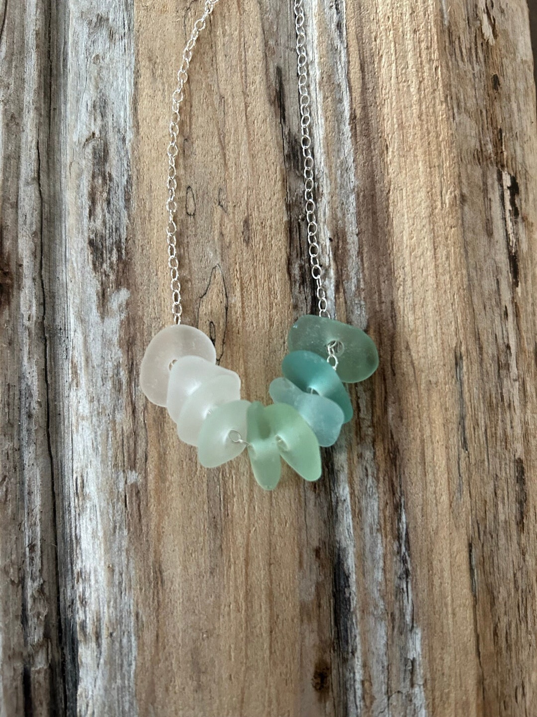 Genuine Sea Glass Necklace Ombre White Aqua Seafoam Colors of the Sea ...