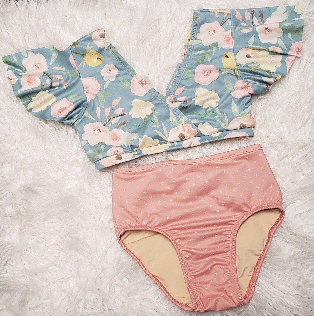 Watercolor Floral Dance Set: Flutter Sleeve Top and Pin Dot Briefs - Etsy