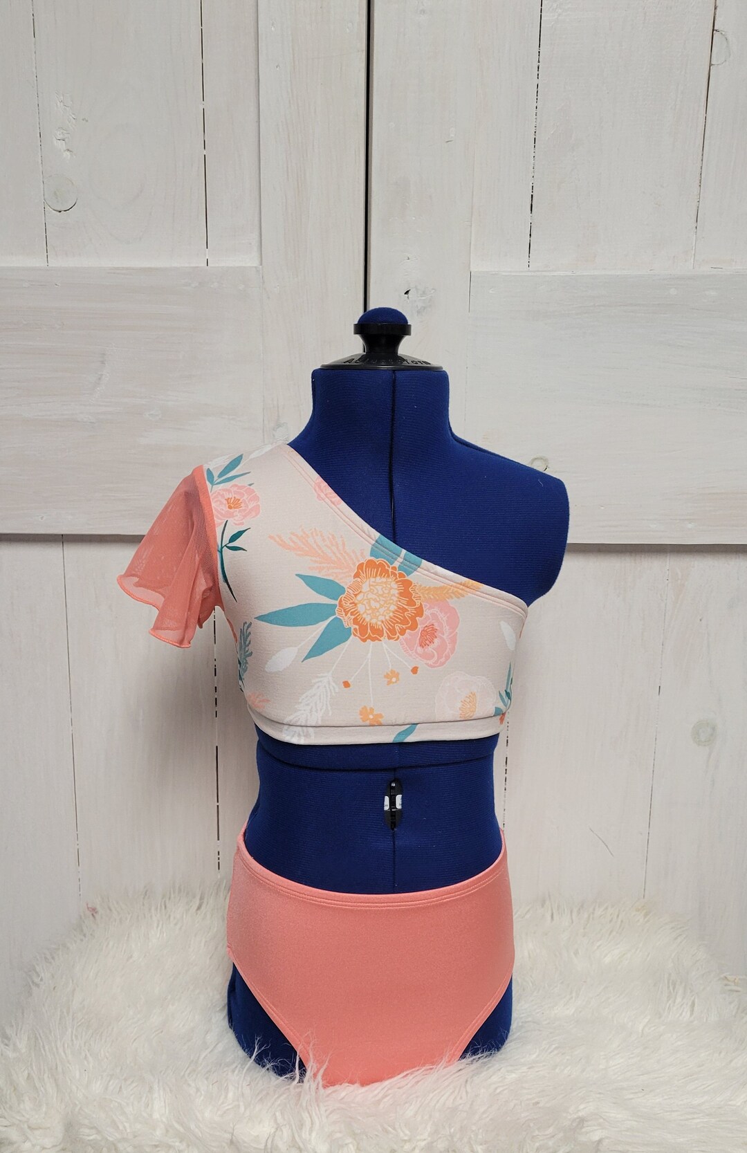 Floral One-shoulder Dance Set: Coral Spandex Briefs. Dance Convention ...