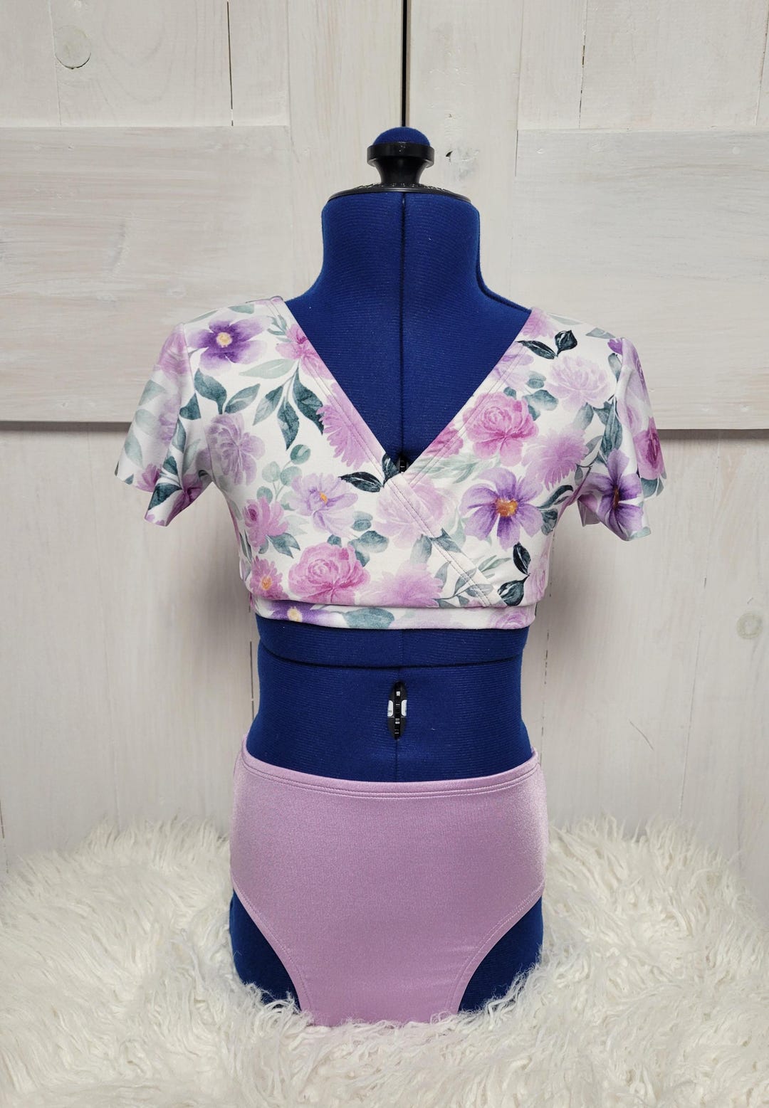 Watercolor Floral Dance Set: Flutter Sleeve Leotard, Purple Briefs ...