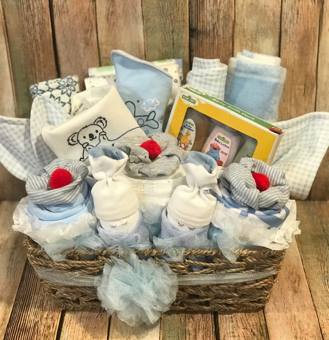 Baby Gift Basket Baby Boy Shower Gift Basket Welcome Baby Gift Basket ...