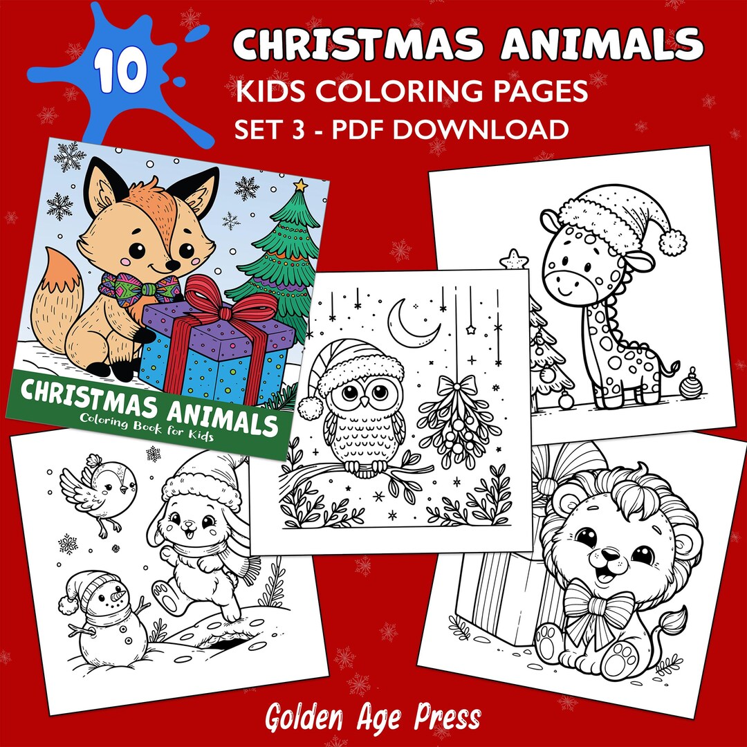 Christmas Animals for Kids Coloring Pages Xmas Holiday Season Children ...