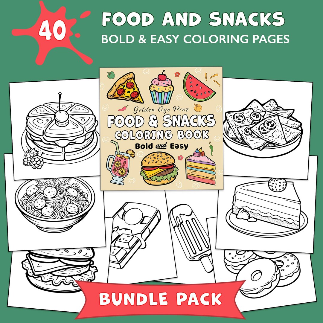 Food and Snacks Bold and Easy Coloring Pages Simple Patterns for Adults ...