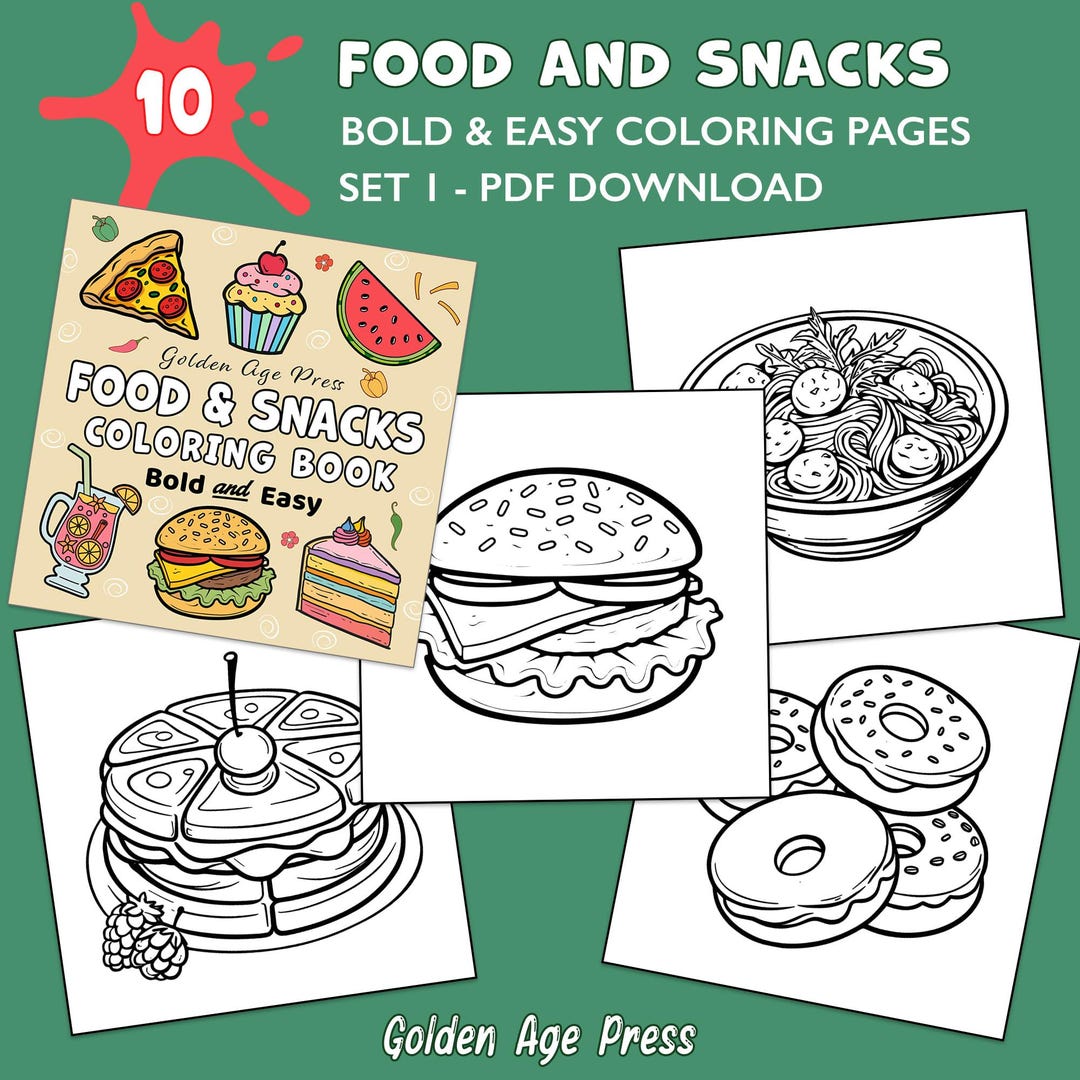 Food and Snacks Bold and Easy Coloring Pages Simple Patterns for Adults ...