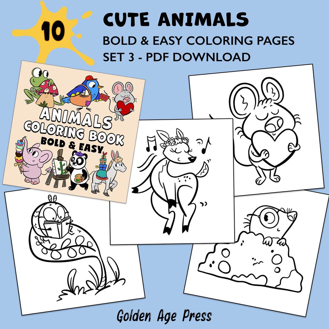 Cute Animals Bold and Easy Coloring Pages Simple for Adults Colouring ...