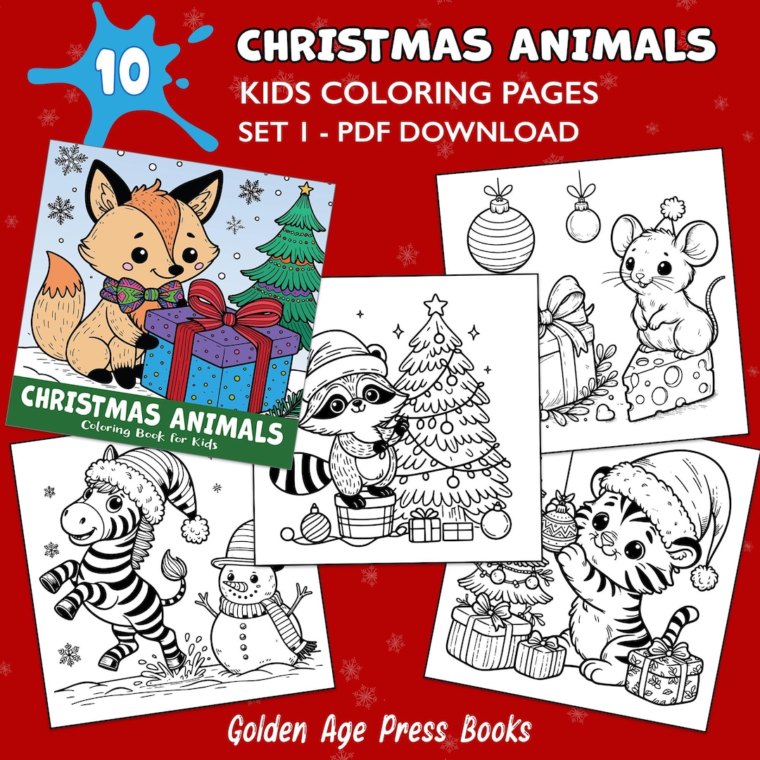 Christmas Animals for Kids Coloring Pages Xmas Holiday Season Children ...