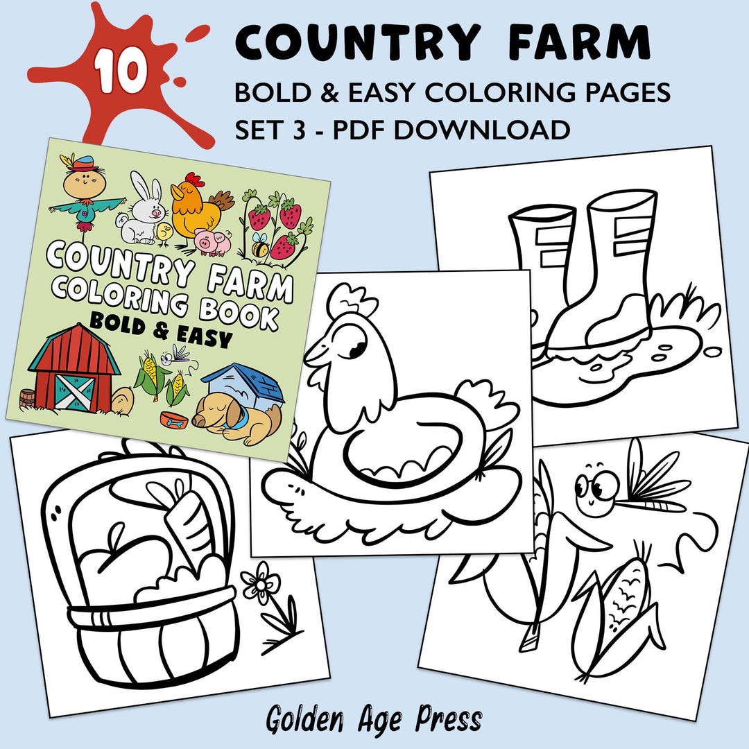 Country Farm Bold and Easy Coloring Pages Simple for Adults Colouring ...