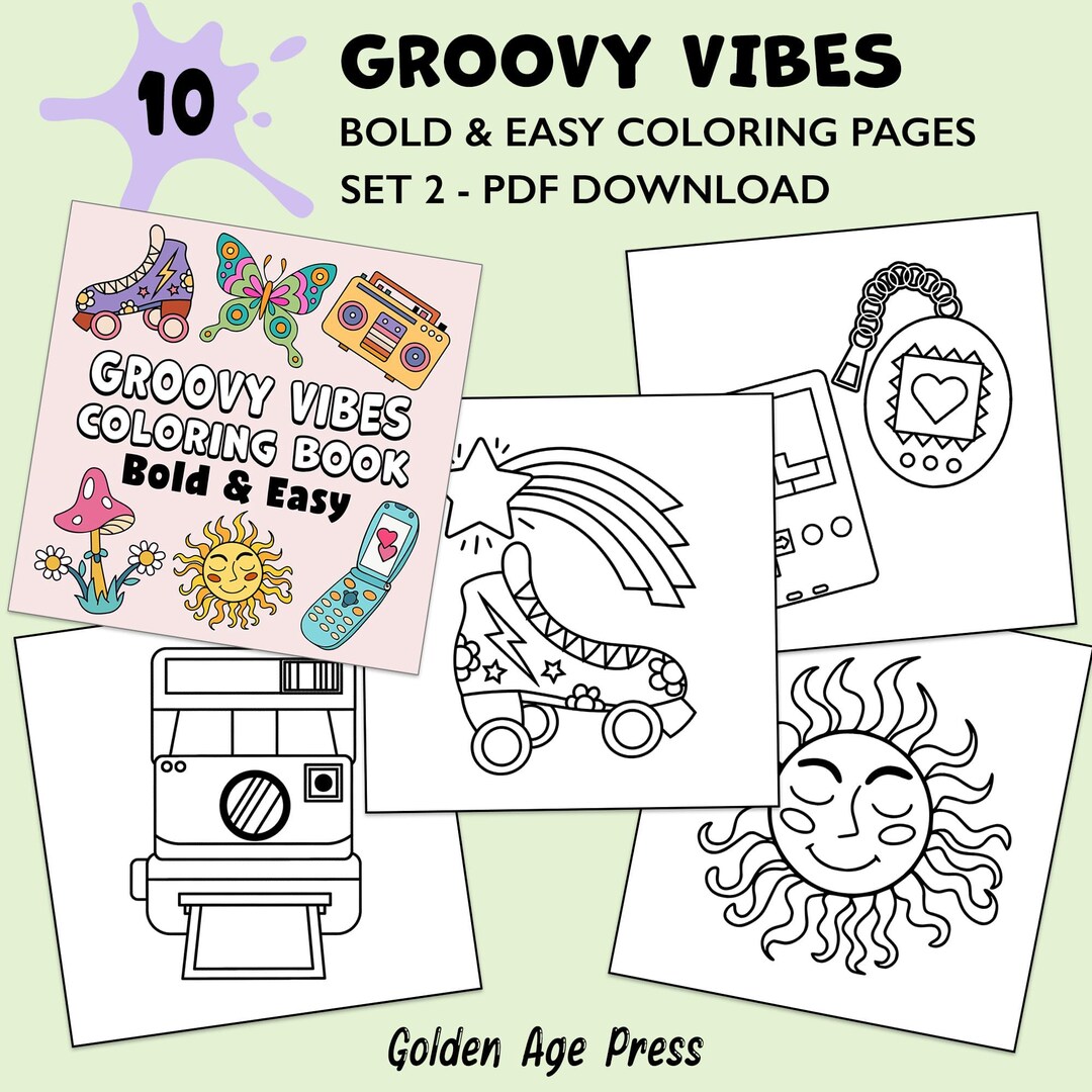 Groovy Vibes Bold and Easy Coloring Pages Boho Retro Designs for Adults ...