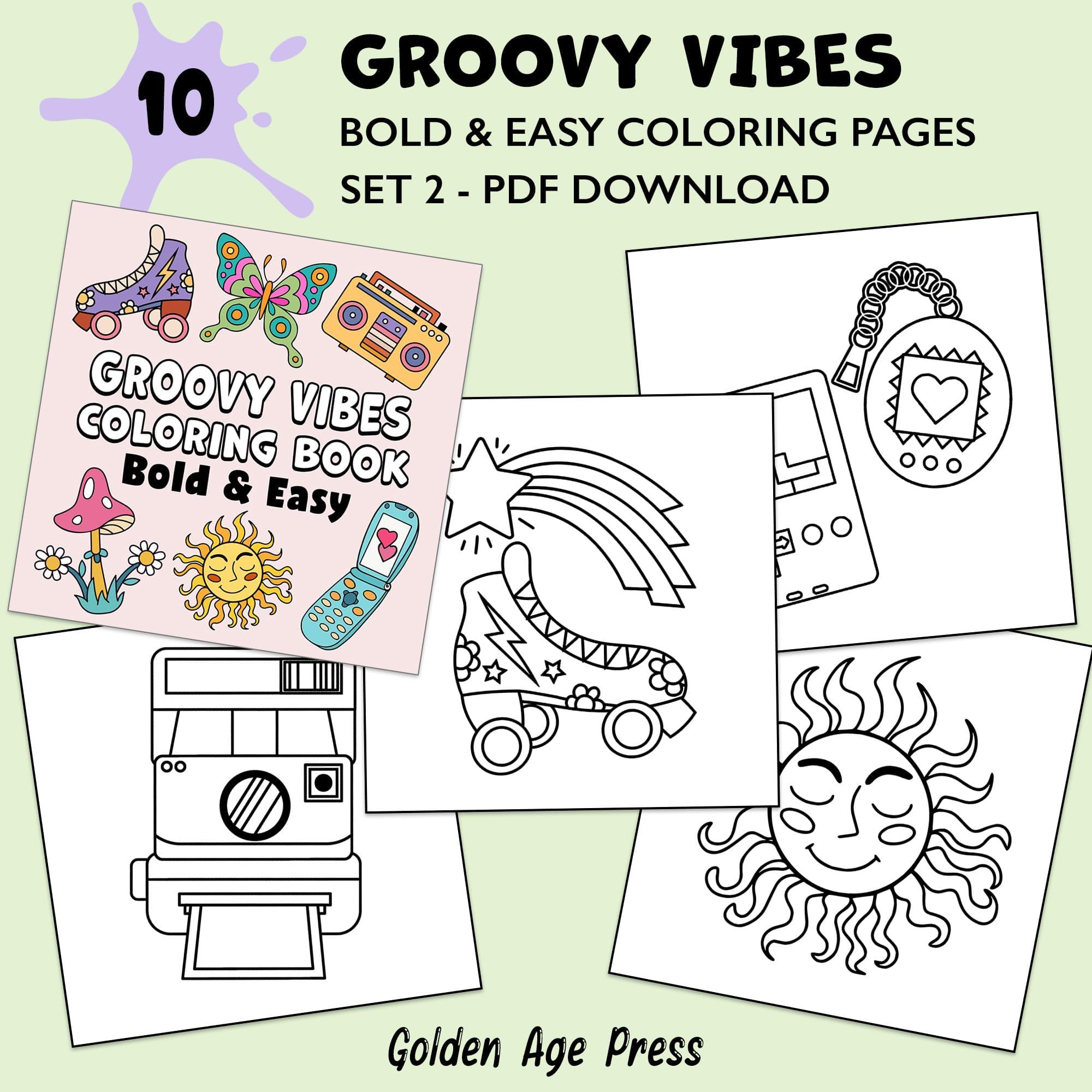 Groovy Vibes Bold and Easy Coloring Pages Boho Retro Designs for Adults ...