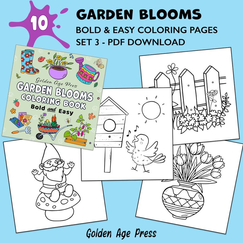 Garden Bold and Easy Coloring Pages Spring Flower Simple for Adults ...