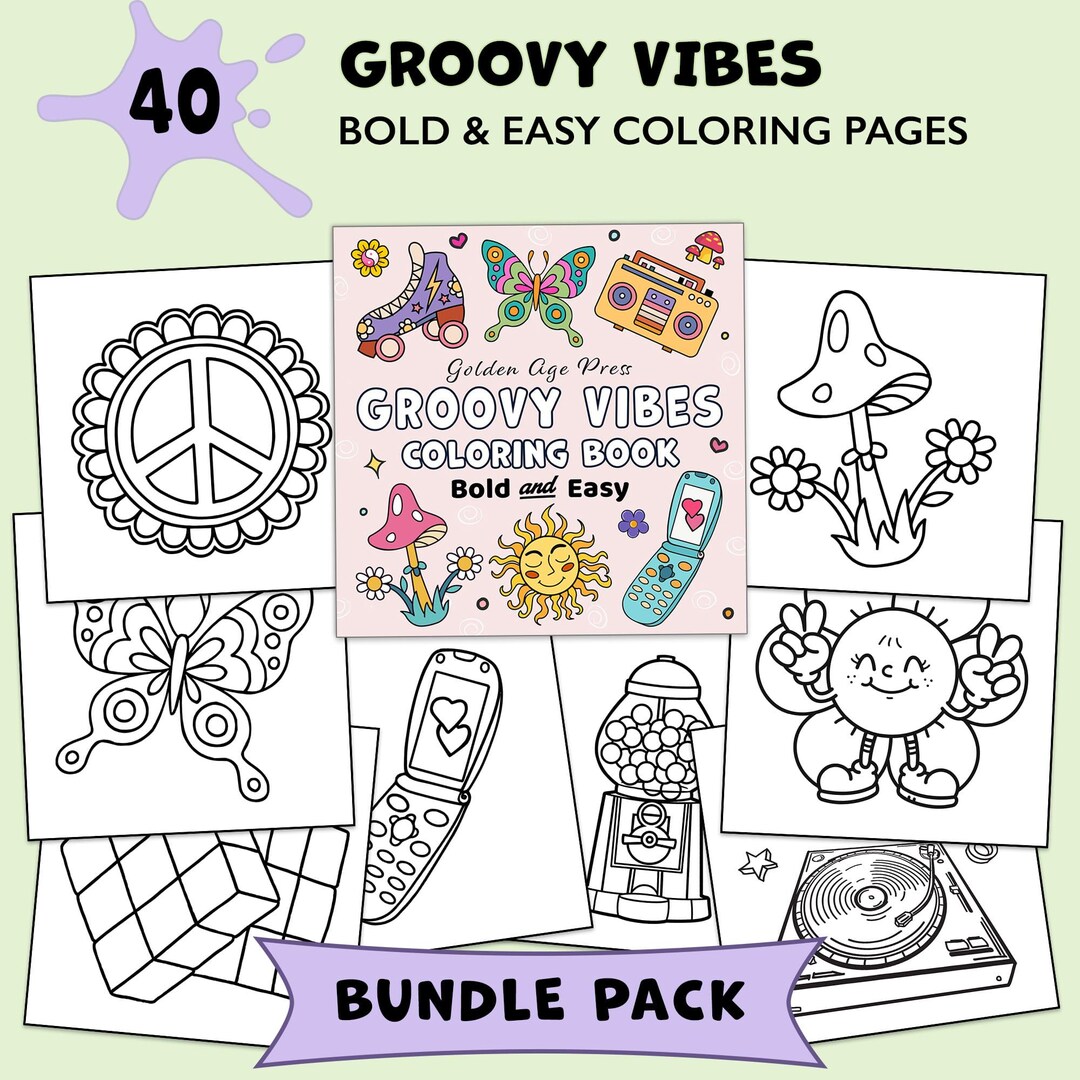 Groovy Vibes Bold and Easy Coloring Pages Boho Retro Designs for Adults ...