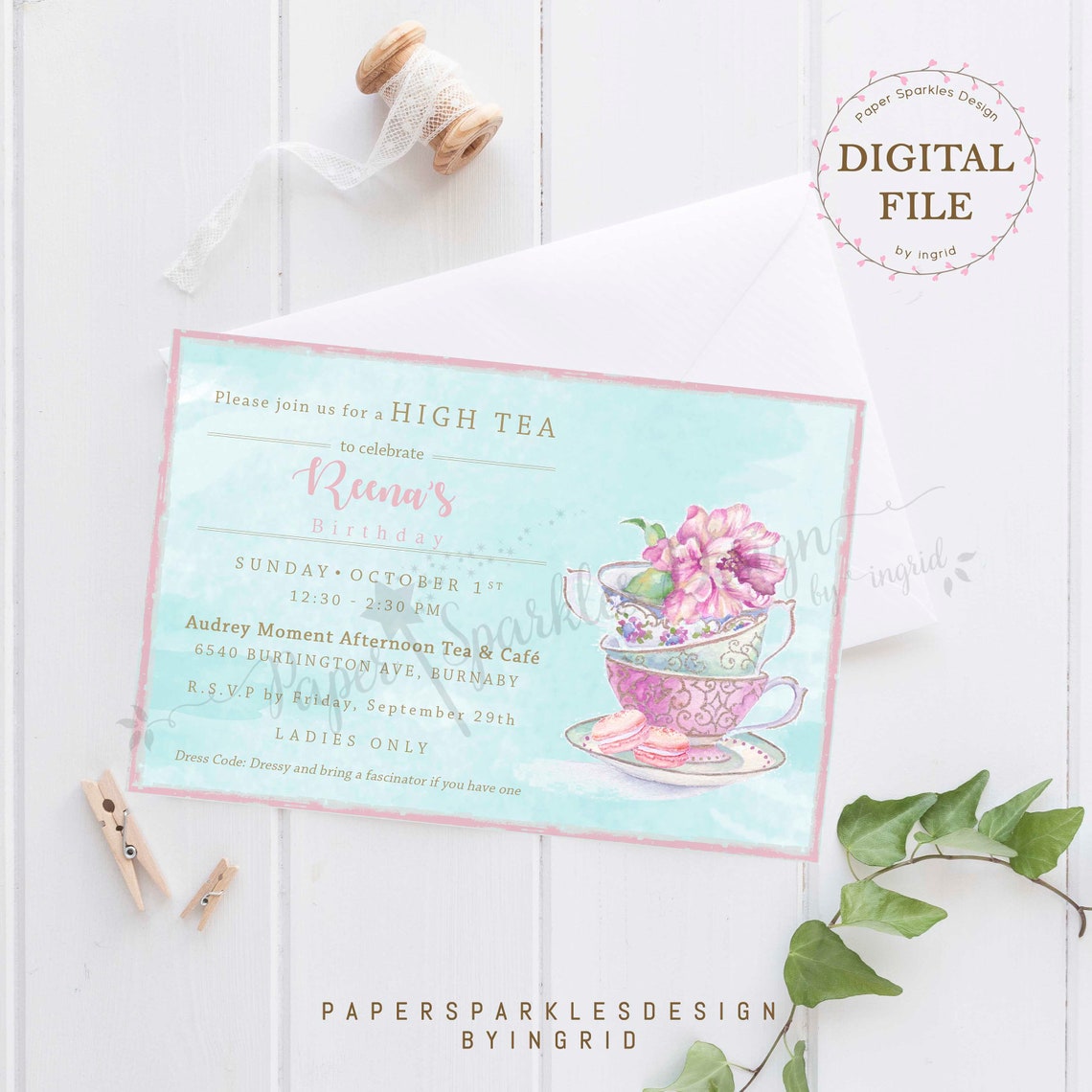 HIGH TEA / Tea Cups Birthday Invitation - Etsy