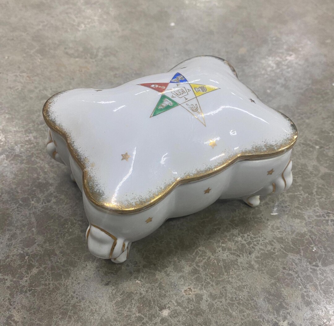 Ceramic Box Eastern Star Masonic Lodge Hand-painted Jewelry Coin ...
