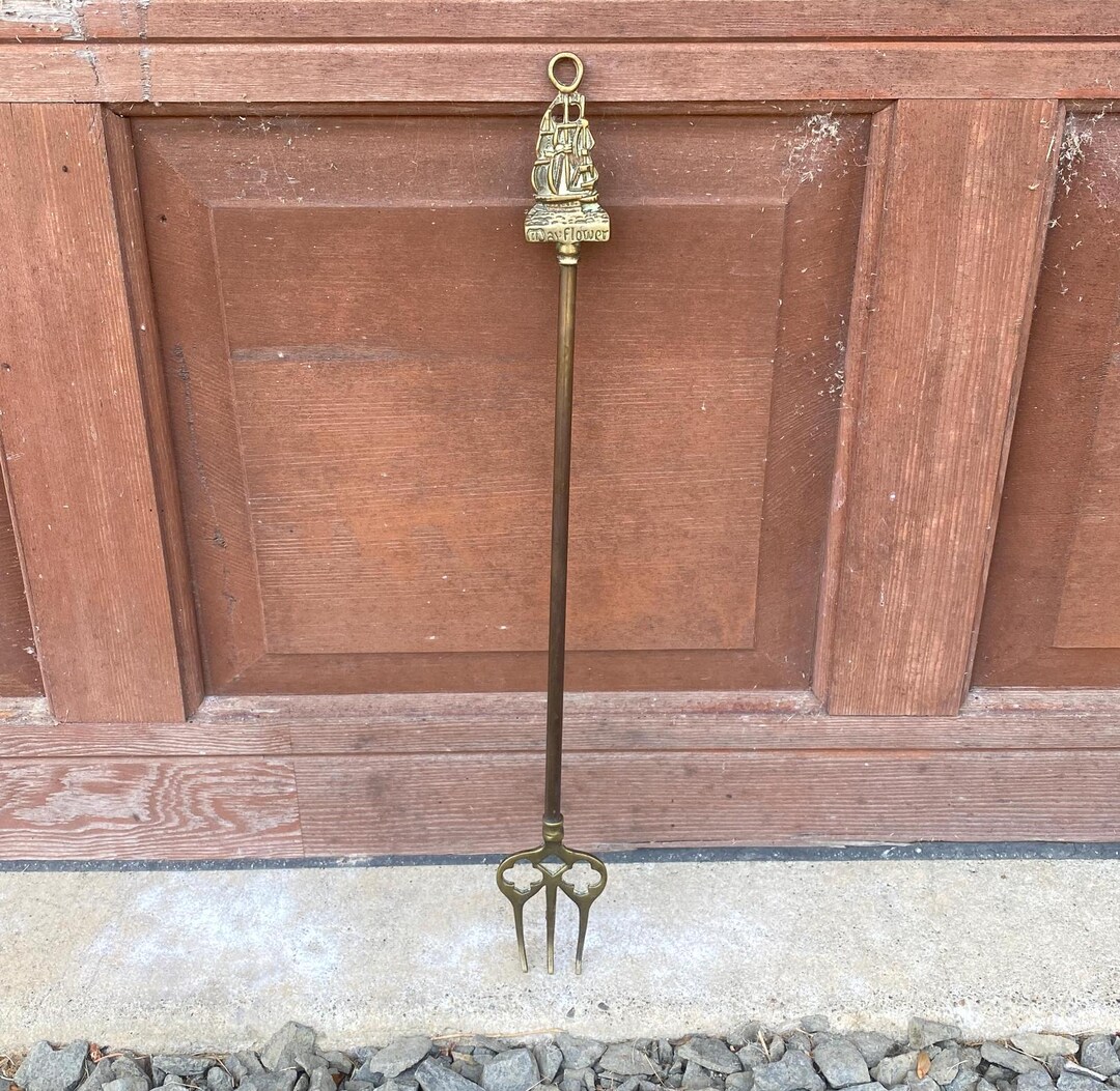 Toasting Fork Vintage Brass Firestoking Mayflower Ship Fireplace Tools ...