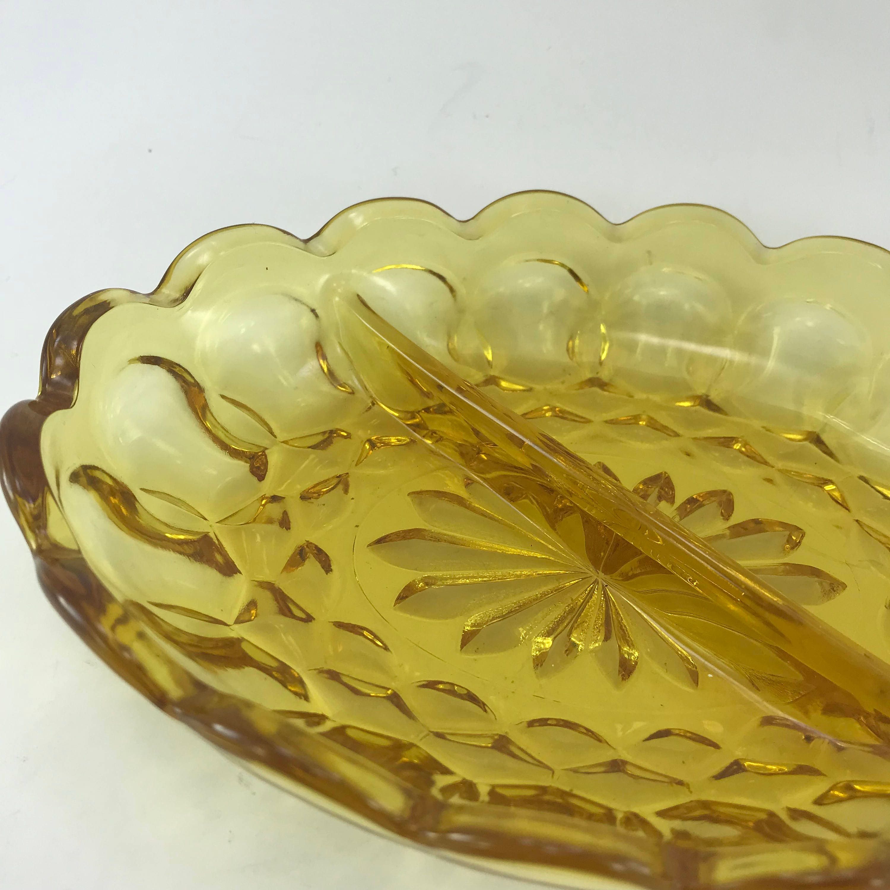 Amber Relish Dish Oval Anchor Hocking Fairfield Pattern Vintage Glass ...