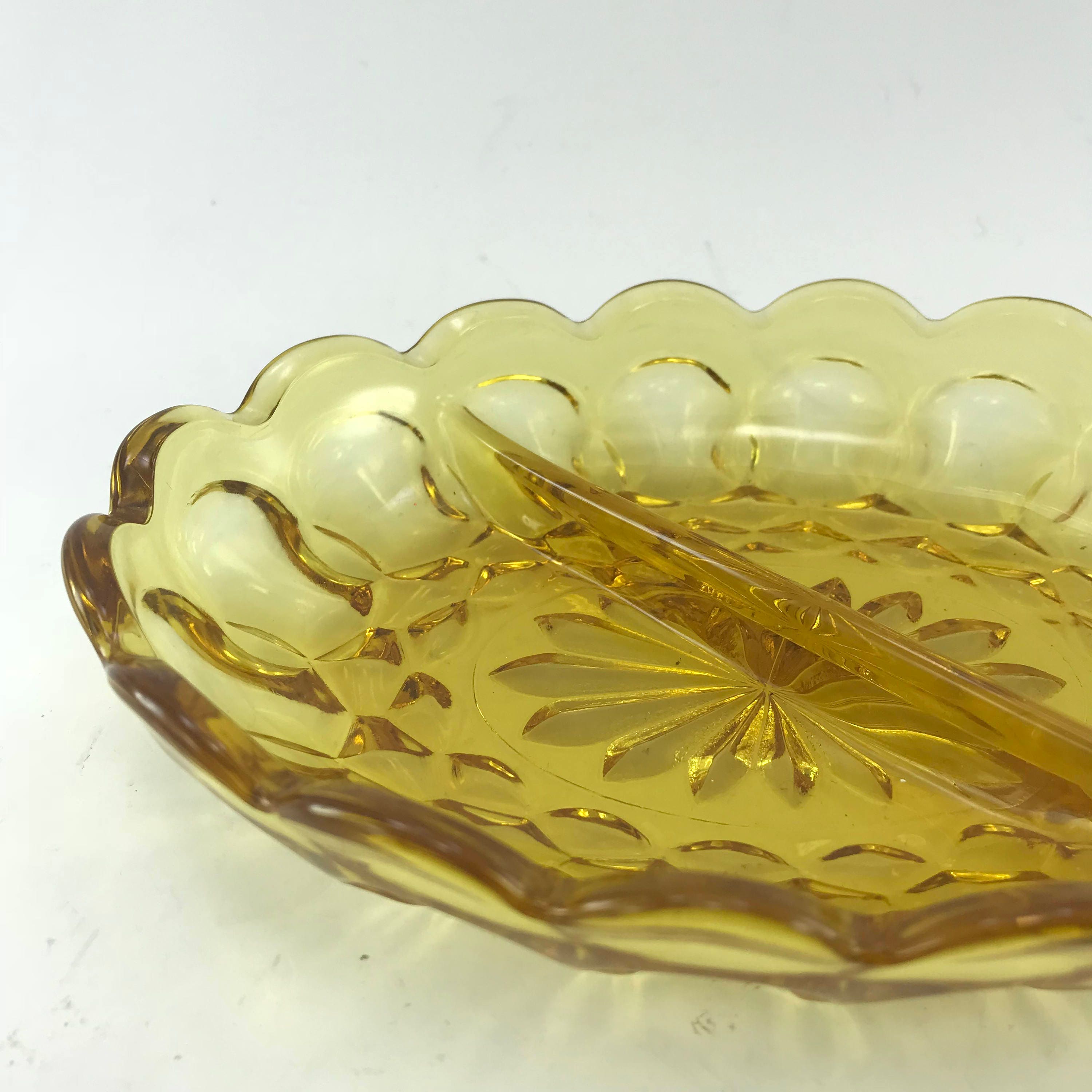 Amber Relish Dish Oval Anchor Hocking Fairfield Pattern Vintage Glass ...