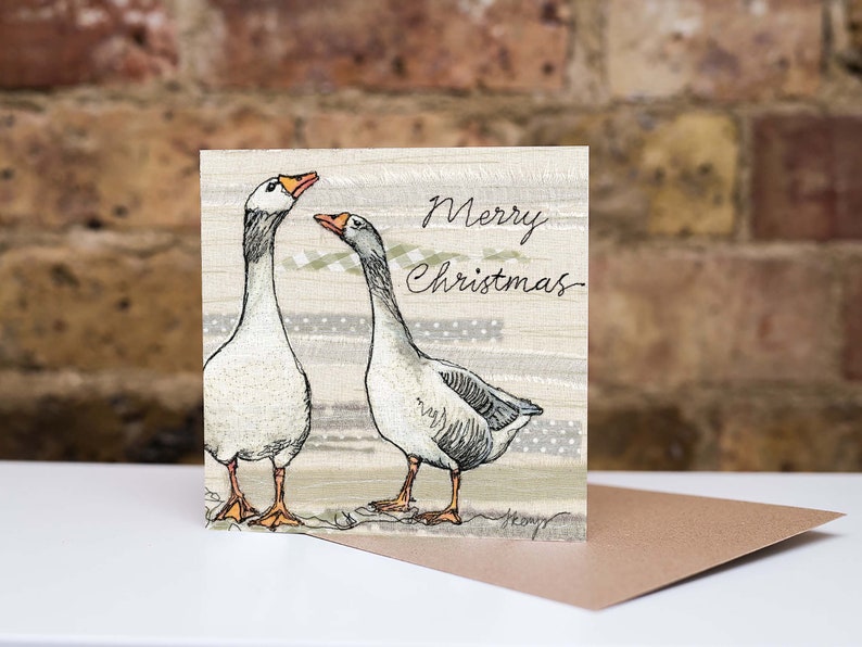 Christmas Goose Merry Christmas Card Embroidery Art Card - Etsy
