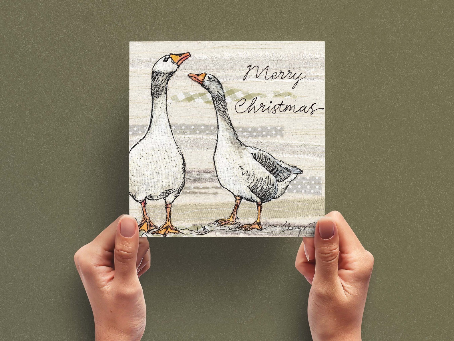 Christmas Goose Merry Christmas Card Embroidery Art Card - Etsy