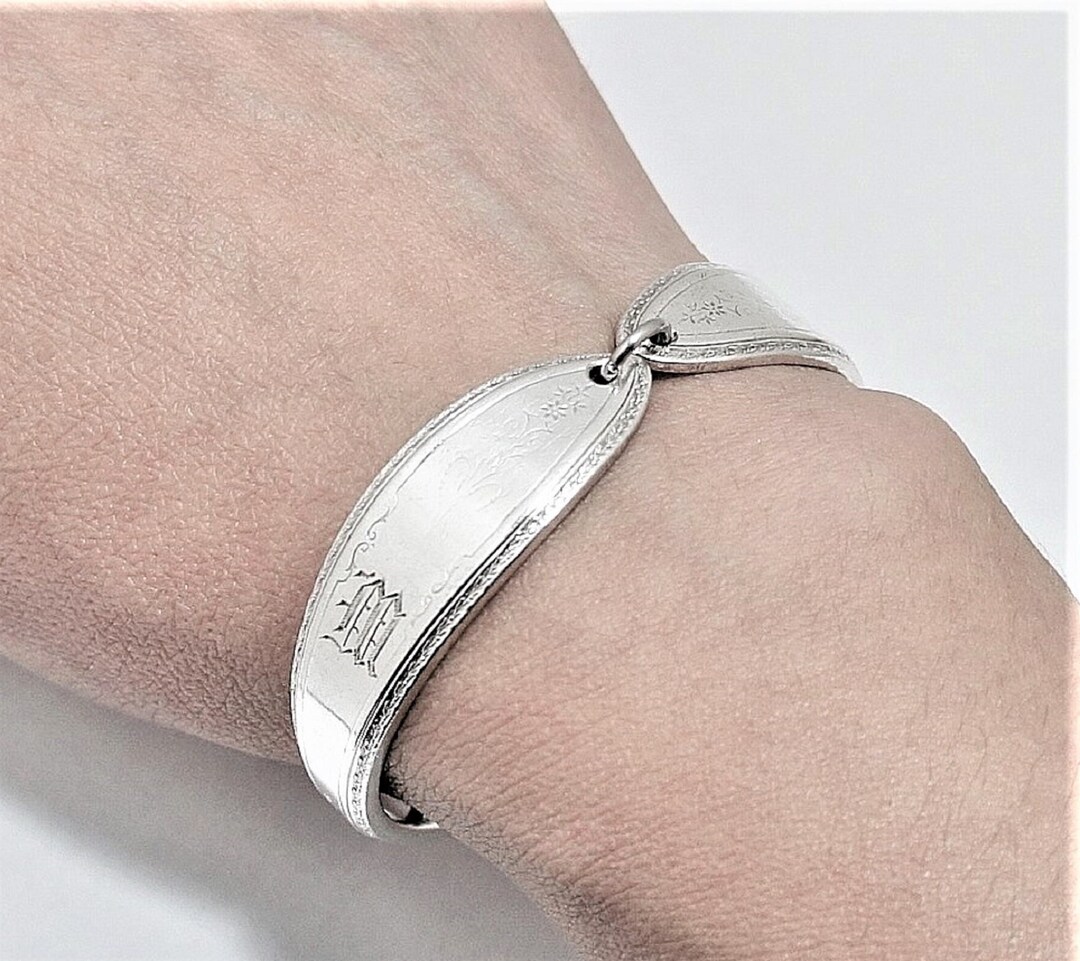 Letter Initial "m" Engraved Old English Font Antique Spoon Bracelet ...