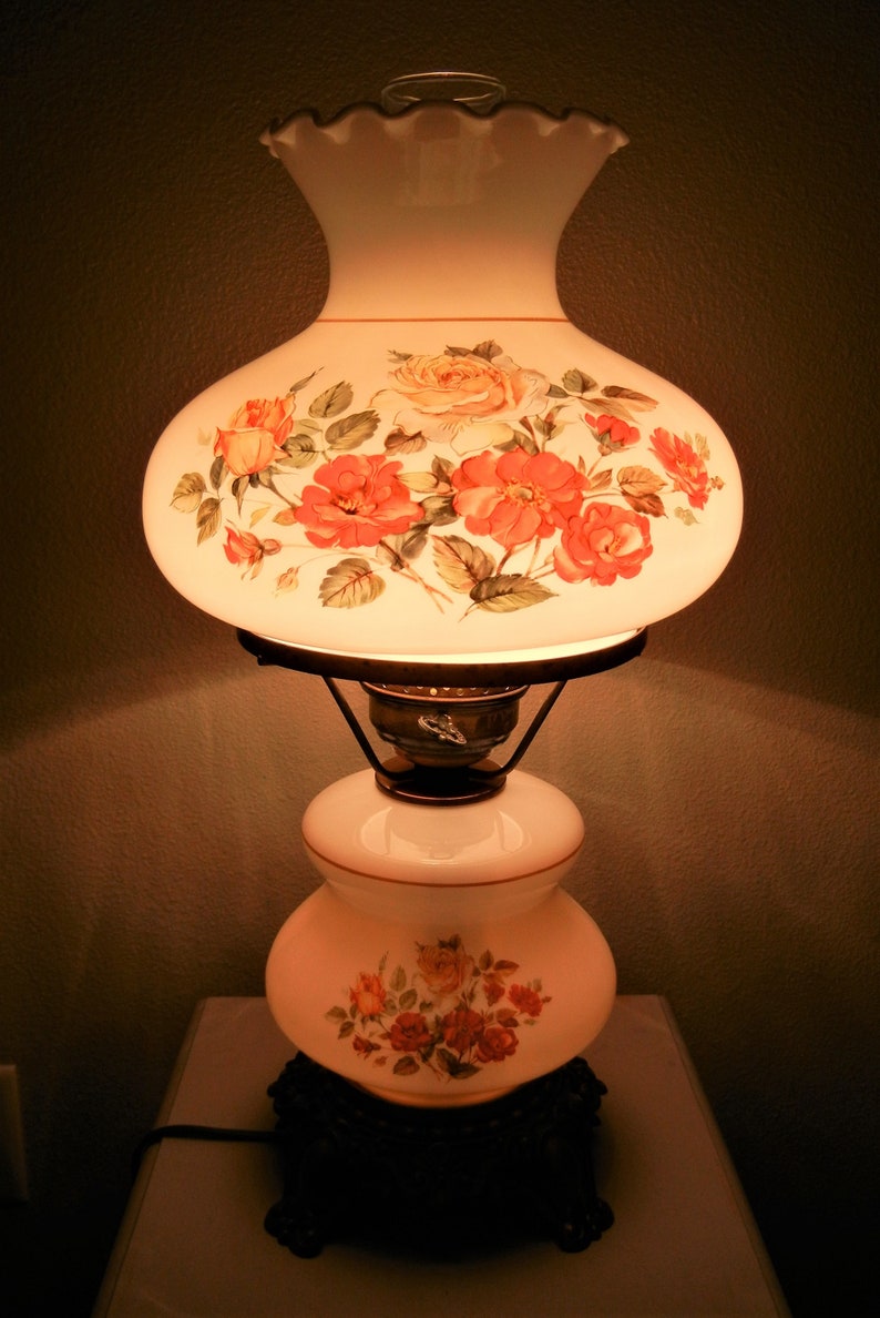 REWIRED Vintage Electric Hurricane Table Lamp Milk Glass Red - Etsy
