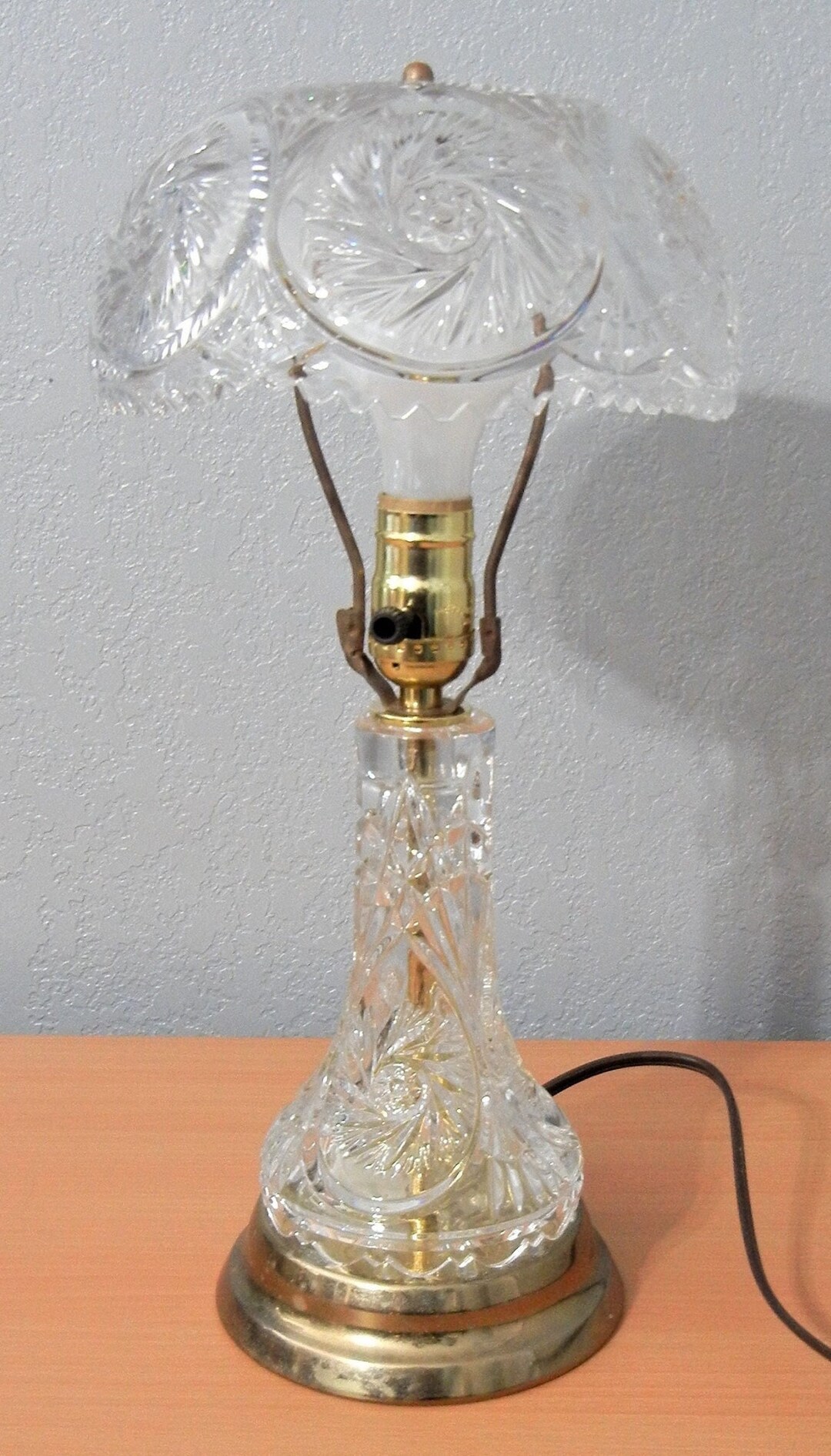 Vintage Crystal Boudoir Lamp: Pinwheel Pattern, Scalloped Edges ...