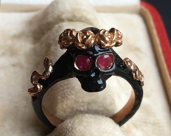 Red eyes skull ring | Etsy