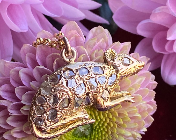 Gold Mouse Pendant Charm, Vintage Diamonds, Rat Figural Jewelry - Etsy