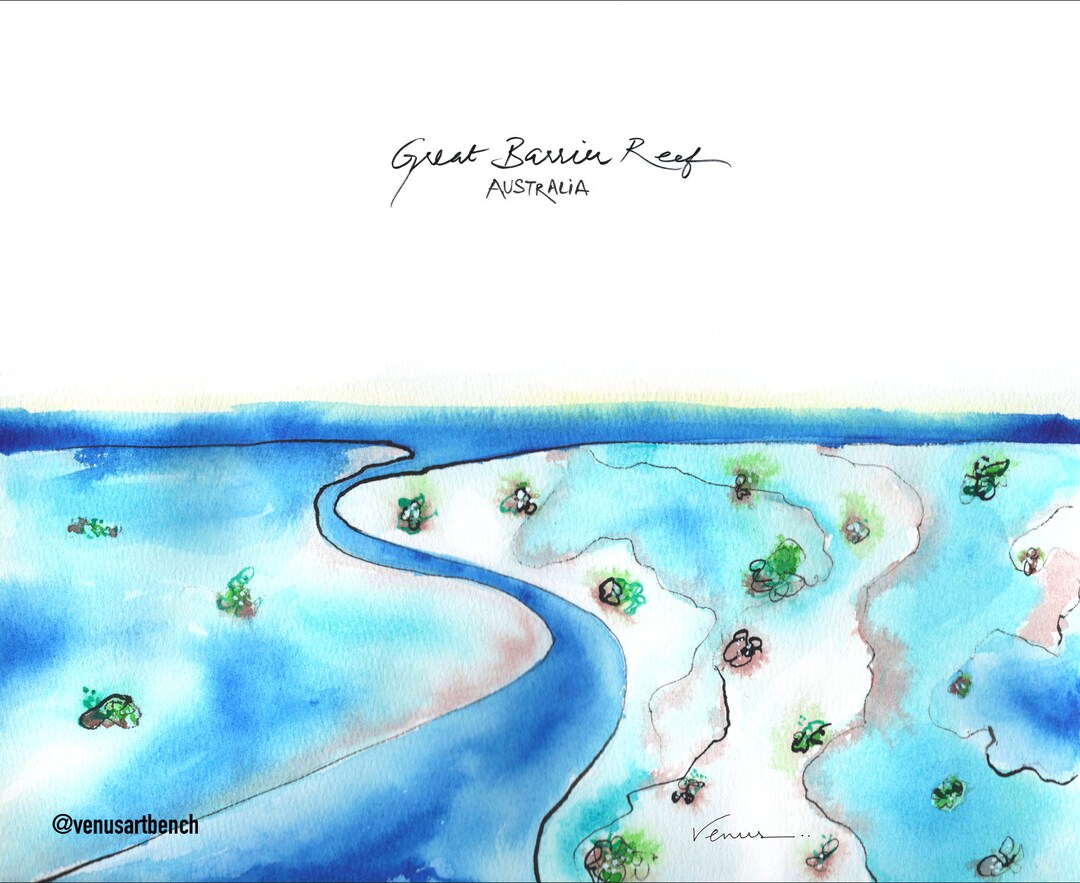 Australian Landscapes Great Barrier Reef Abstract Minimalist Fine Line ...
