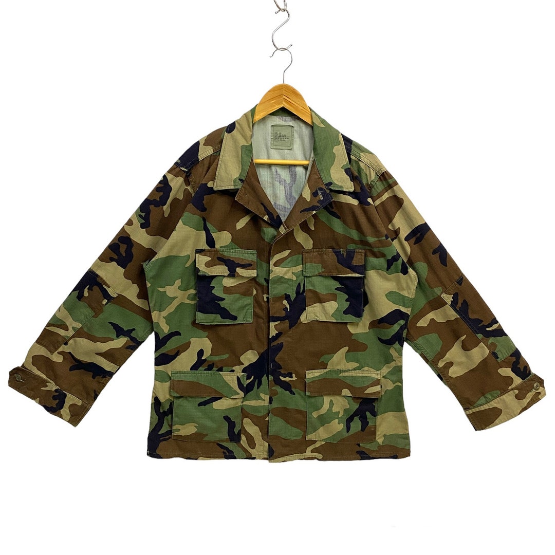 Vintage Military Combat Coat Hot Weather Woodland Camo Large Long ...