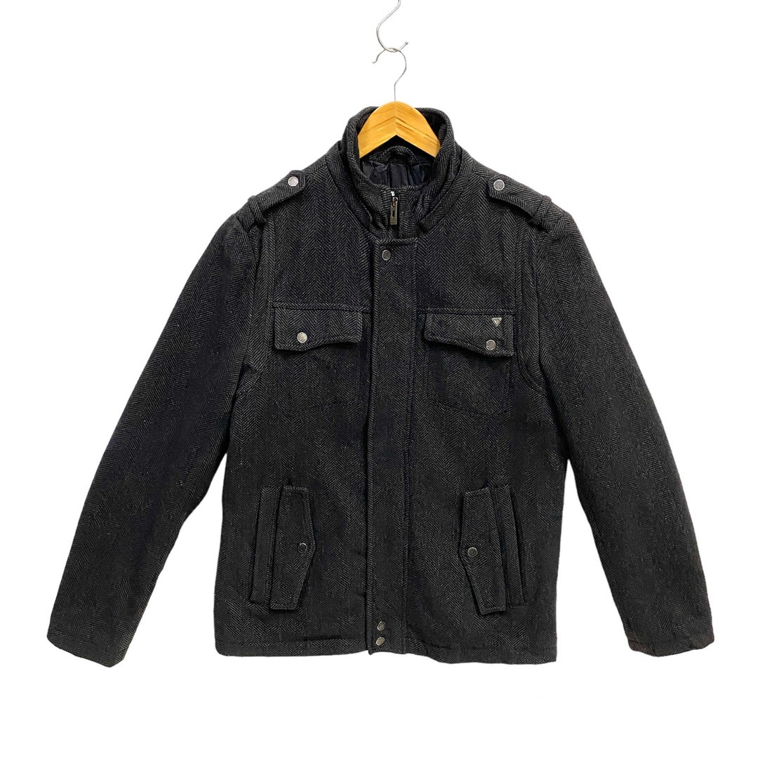 GUESS Jacket Wool Blend Urban Casual Jacket Herringbone Tweed Pattern ...