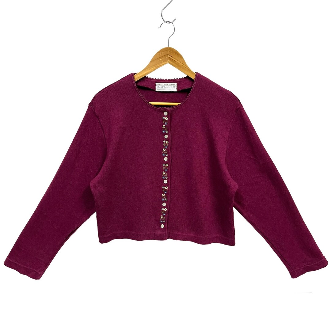 Vintage Japanese Made Button up Crop Sweater Flower Emboridery ...