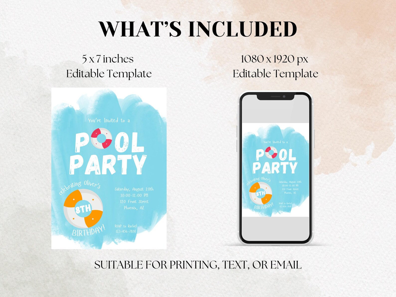 Pool Party Editable Invitation, Party Evite, Text Invitation, Pool ...