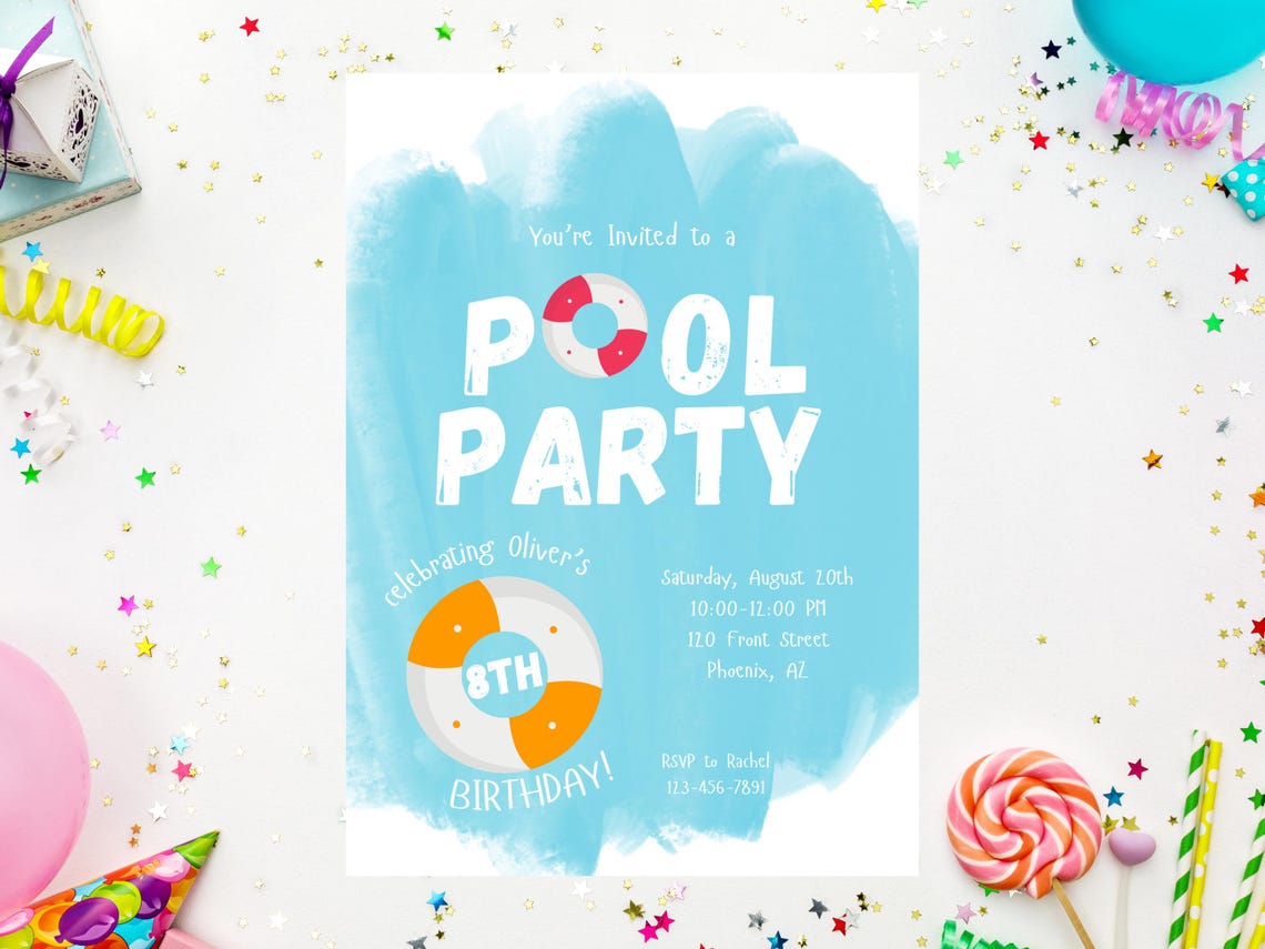 Pool Party Editable Invitation, Party Evite, Text Invitation, Pool ...