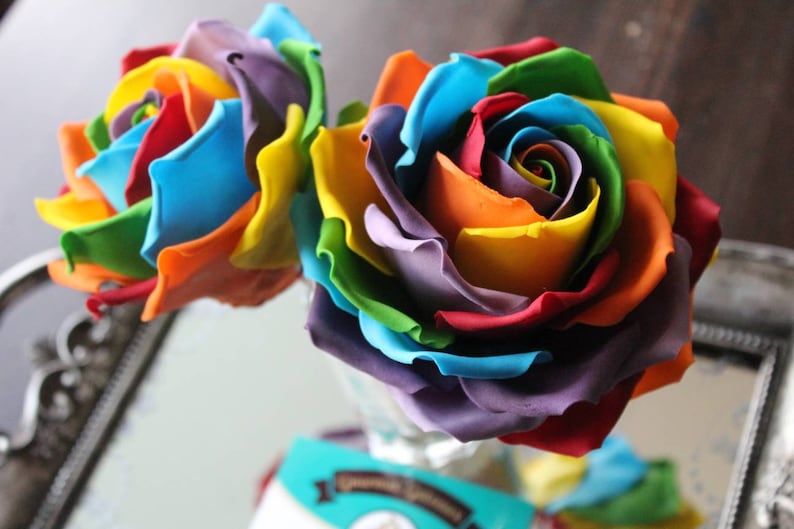 Handmade Rainbow Single Edible Sugar Rose/flower - Etsy
