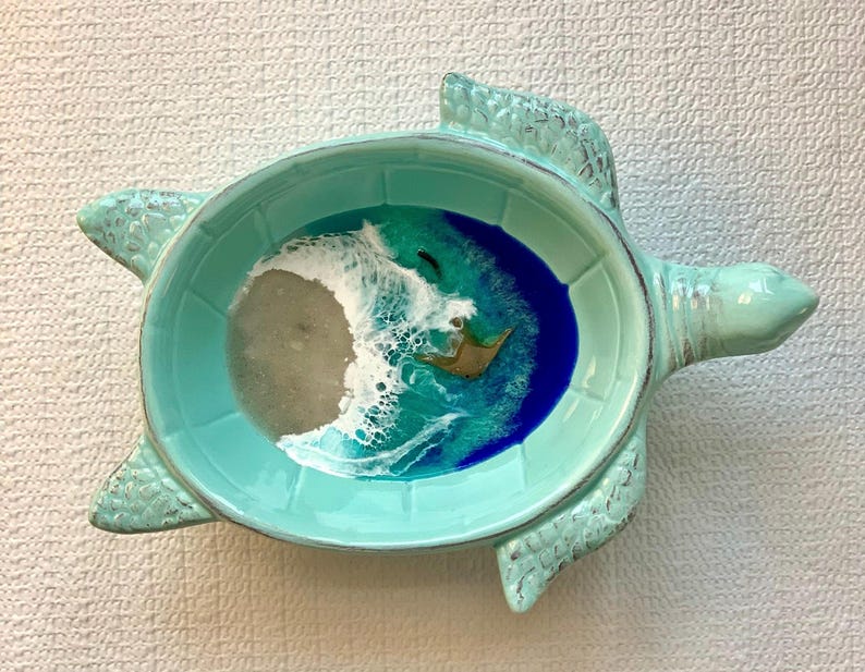 Ceramic Turtle Bowl, Manta Ray Swimming, Ocean Jewelry Dish, Turtle ...
