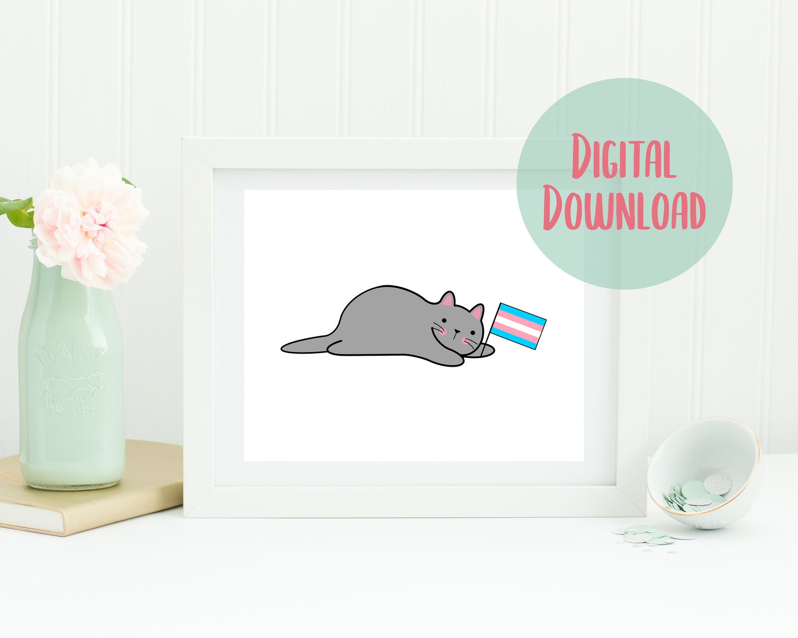 Trans Pride Flag Cat Art - Transgender Pride - Digital Download ...
