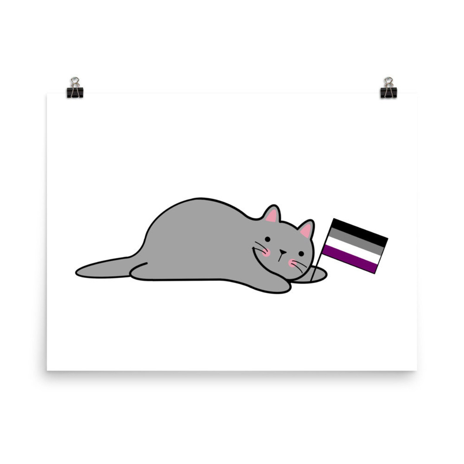 Ace Pride Art Print Lazy Gray Cat Holding Asexual Pride Flag - Etsy
