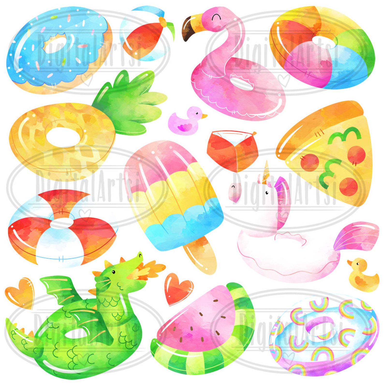 Watercolor Pool Floats Clipart Summer Clipart Instant - Etsy