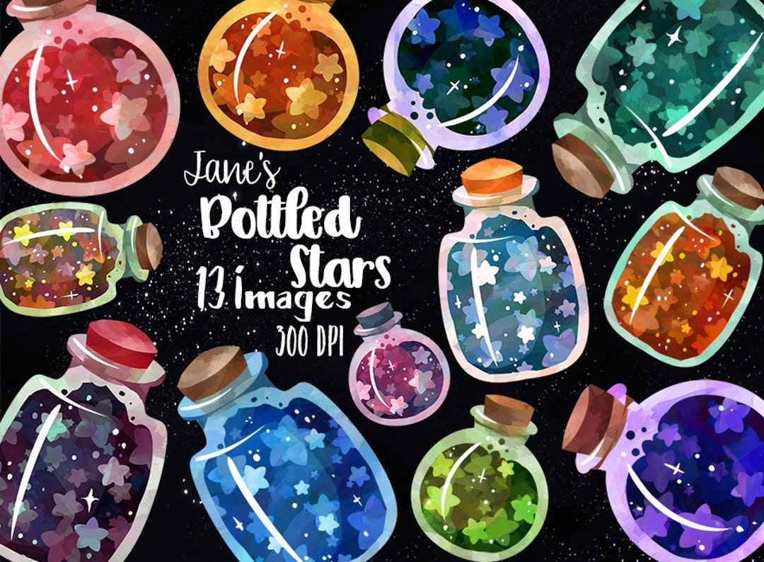 Watercolor Bottled Stars Clipart - Nebula Stars Download - Instant ...