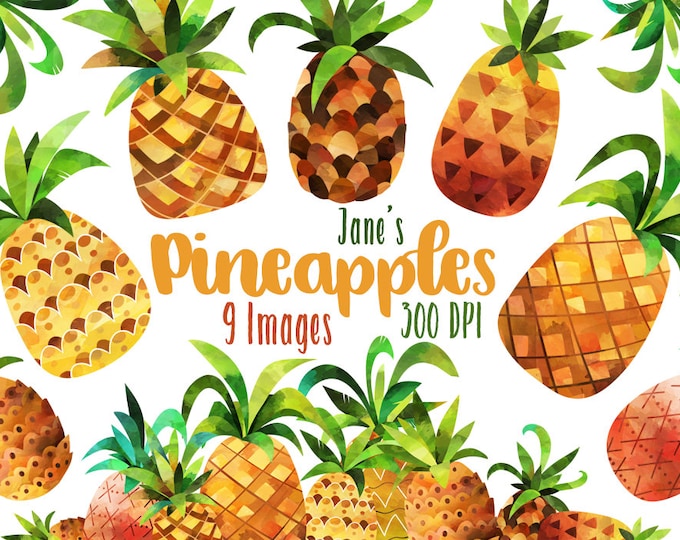 Watercolor Pineapples Clipart Tropical Fruit Download - Etsy