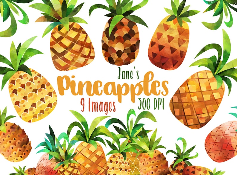 Watercolor Pineapple Clipart: Tropical Fruit PNG Images (digital ...