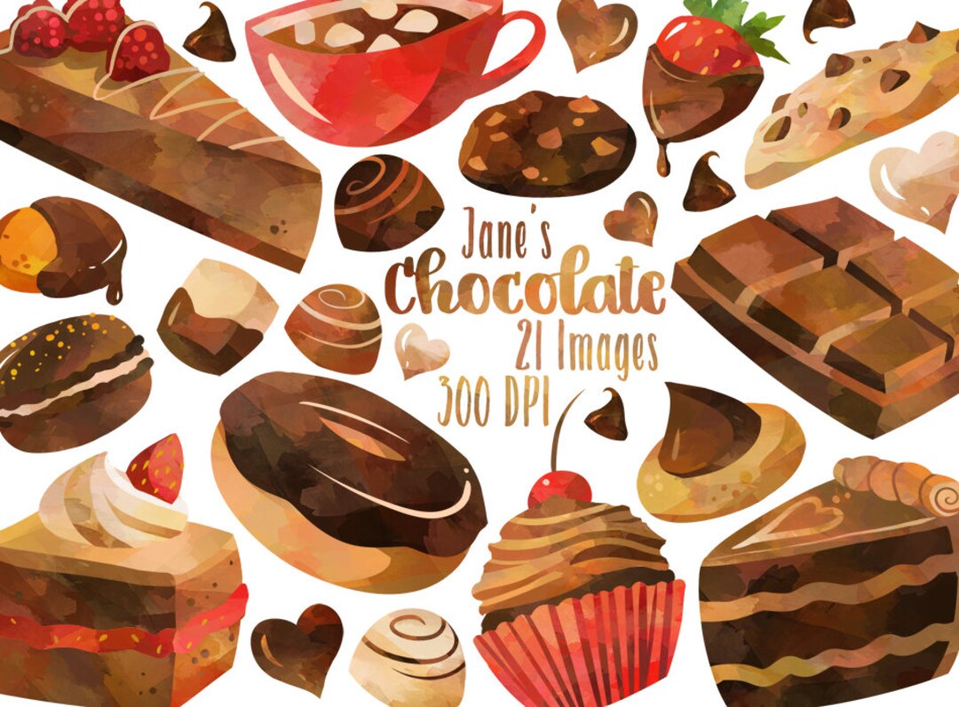Watercolor Chocolate Clipart: Dessert Graphics Set (digital Download ...
