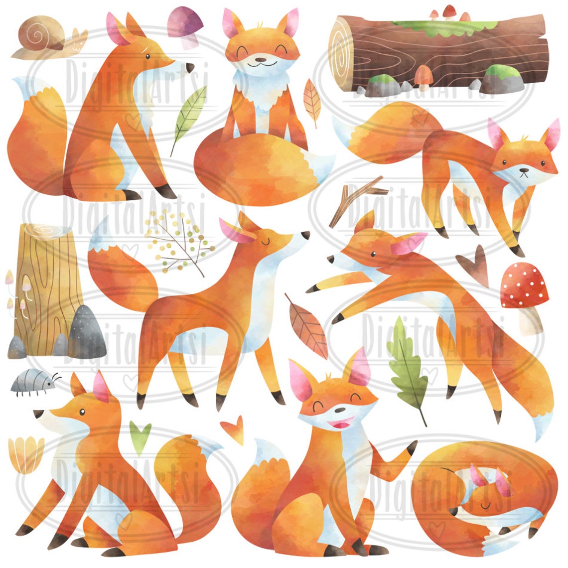 Fox Clipart Watercolor Fox Clipart Instant Download - Etsy