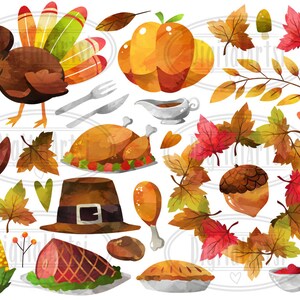 Watercolor Thanksgiving Clipart - Thanksgiving Items Download - Instant ...