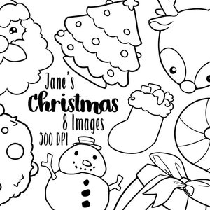 Kawaii Christmas Stamps Clipart - Christmas Download - Santa - Rudolf ...